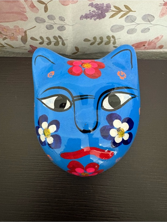 Art | Mexican Talavera Folk Art Cat Face With Flowers Clay Pottery ...